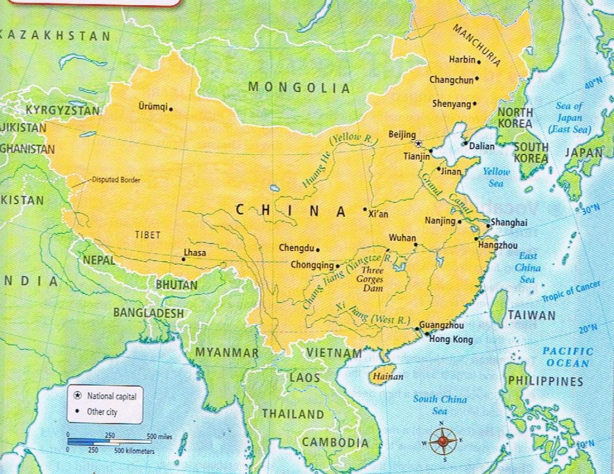 China frontieră harta - Hartă a Chinei de frontieră (Asia de Est - Asia)